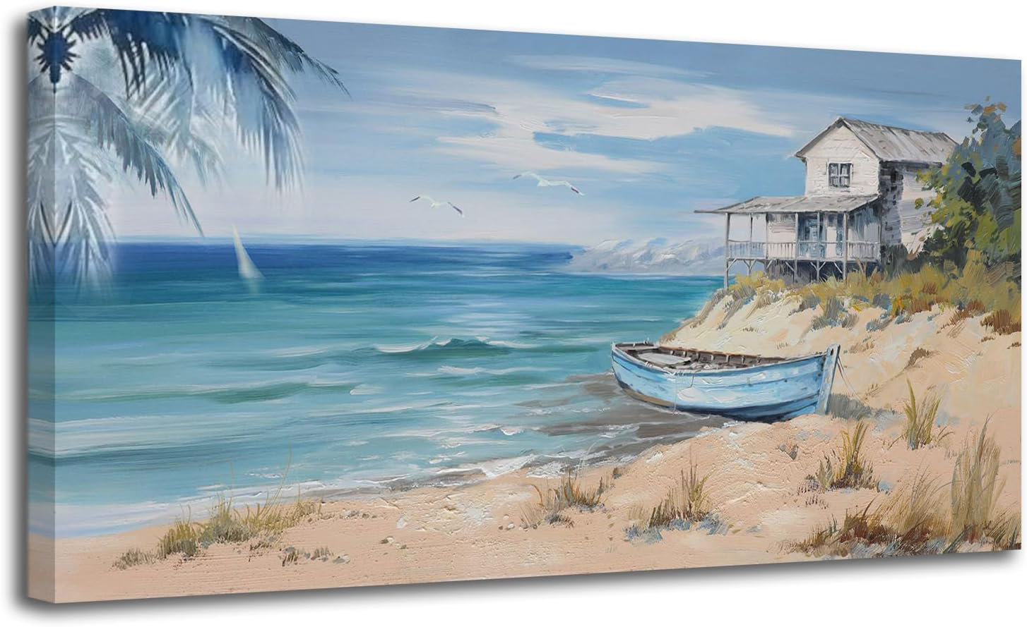 Bay Isle Home™ Blue Coastal Wall Art Beach Sailboat Turquoise Picture Seascape House Painting ...
